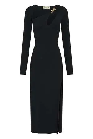 NICHOLAS Ginerva Ribbed Midi Dress With Cut-out Detail - Black