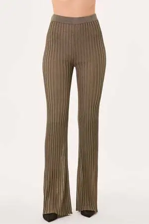 NICHOLAS Mireya Ribbed Knit Pants - Oyster Lurex