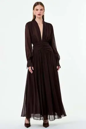 NICHOLAS Nicholas Jocelyn Gathered V-Neck Maxi Dress