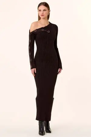 NICHOLAS Adina Knit Maxi Dress With Button Detail - Espresso