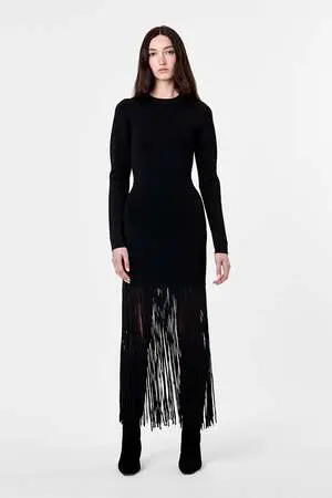 NICHOLAS Fiorella Dress With Fringe Hem - Black
