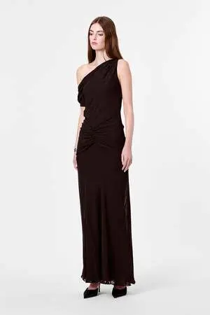 NICHOLAS Elza Ruched One-shoulder Gown - Cacao