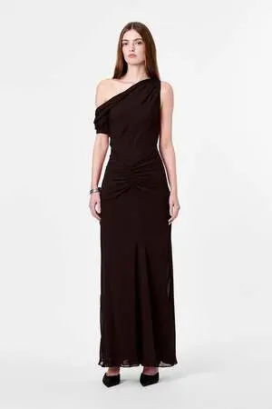 NICHOLAS Elza Ruched One-shoulder Gown - Cacao