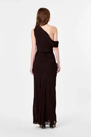 NICHOLAS Elza Ruched One-shoulder Gown - Cacao