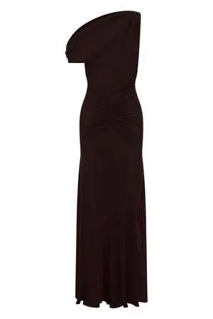 NICHOLAS Elza Ruched One-shoulder Gown - Cacao