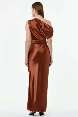 NICHOLAS Eartha One-shoulder Maxi Dress - Chestnut