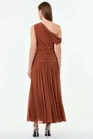 NICHOLAS Reece Asymmetrical Ruched Maxi Dress