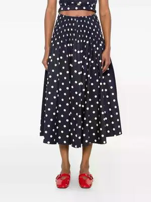 Maje Polka-dot Smocked Waist Midi Skirt