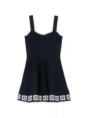 Maje Navy Knitted Mini Dress With Floral Crochet Trim - Blue
