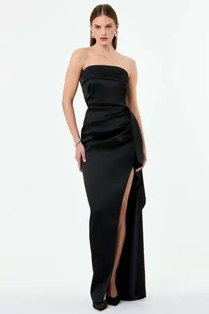 NICHOLAS Erelyn" Strapless Gown With Draped Detail And Slit - Black