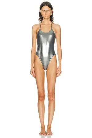 Attico Metallic One Piece Swimsuit - Dark Silver