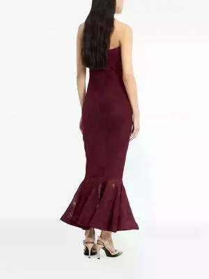ROTATE BY BIRGER CHRISTENSEN Strapless Floral Mesh Flounce Dress - Red
