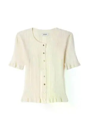 Sandro Ribbed-knit Cardigan With Ruffle Trim