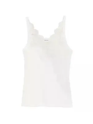 Sandro Ribbed-knit Lace-trim V-neck Top - Neutrals