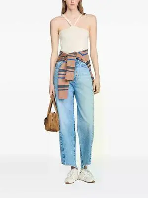 Sandro Ribbed Knit Cropped Halter Top - Neutrals