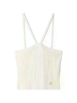 Sandro Ribbed Knit Cropped Halter Top - Neutrals