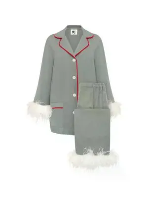 Sleeper Party Feather-trim Pajamas - Grey