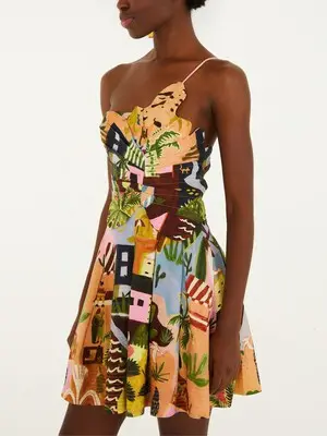 Farm Rio Tropical Painting One Shoulder Mini Dress