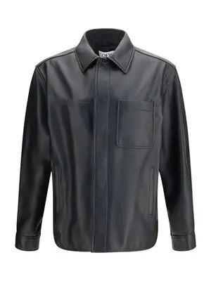 Loewe Leather Shirt With Classic Collar - Black