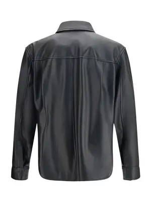 Loewe Leather Shirt With Classic Collar - Black