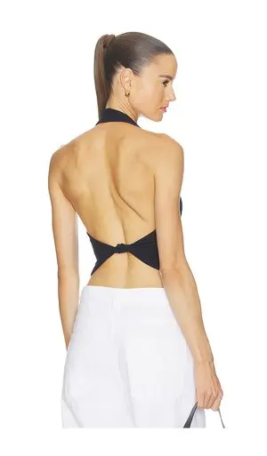 Free People Round Two Pique Halter Top - Black
