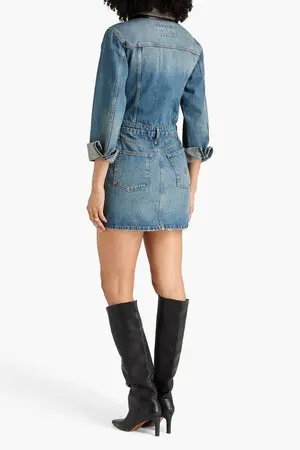 Simkhai Maxella Denim Mini Dress With Leather Trim