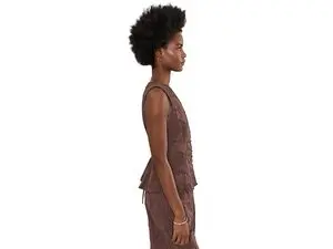 Vince Camuto Sleeveless V-neck Button-front Embroidered Tank