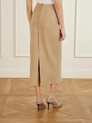 Nour Hammour Selly Suede Midi Skirt - Neutrals
