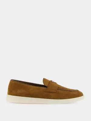 Prada Prada Cocoa Suede Loafers With Logo Detail Brown
