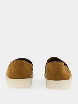 Prada Cocoa Suede Loafers With Logo Detail - Brown