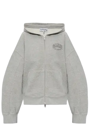 GANNI Zip-up Cotton Hoodie With Logo Detail
