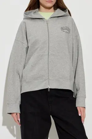 GANNI Zip-up Cotton Hoodie With Logo Detail