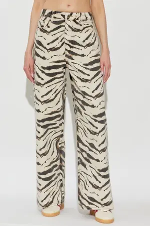 GANNI Straight Leg Animal Print Jeans - Cream
