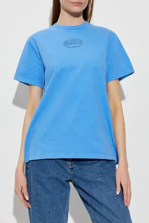 GANNI Cotton Logo T-shirt - Blue