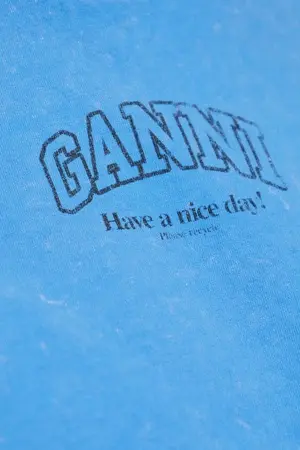 GANNI Cotton Logo T-shirt - Blue