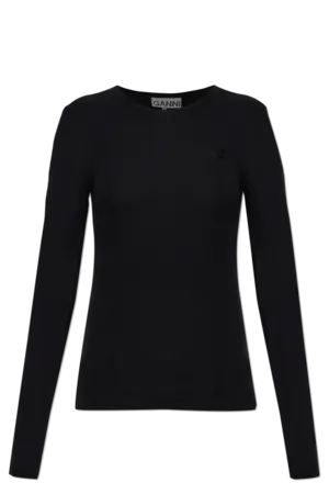 GANNI Ribbed Crewneck Long Sleeve Top