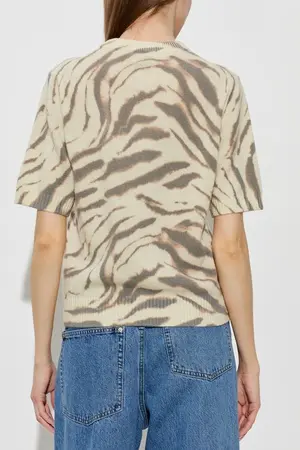 GANNI Animal Print Crewneck Knit Top