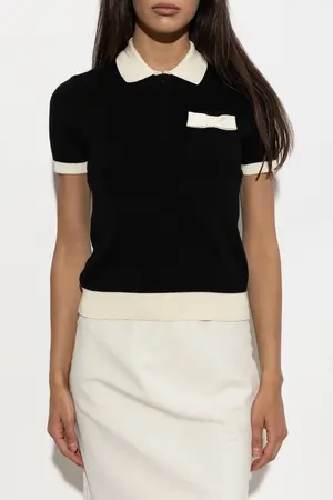 Valentino Garavani Knit Polo Shirt With Cream Trim And Bow Detail