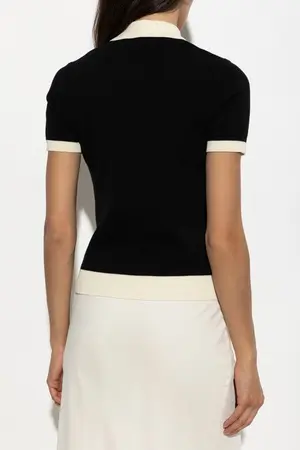 Valentino Garavani Knit Polo Shirt With Cream Trim And Bow Detail