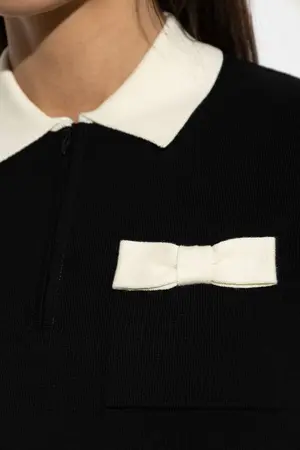 Valentino Garavani Knit Polo Shirt With Cream Trim And Bow Detail