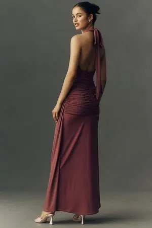 Bardot Plunge Halter-neck Maxi Dress