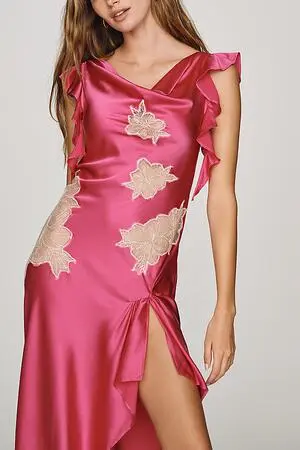 For Love & Lemons Lani Silk Blend Asymmetric Maxi Dress