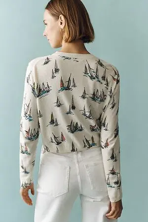 Maeve Sailboat Print Button-front Cardigan
