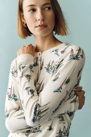Maeve Sailboat Print Button-front Cardigan