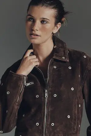Avec Les Filles Studded Suede Moto Jacket