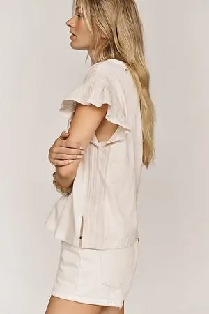 PILCRO Cotton Ruffle Sleeve Graphic Muscle Tee
