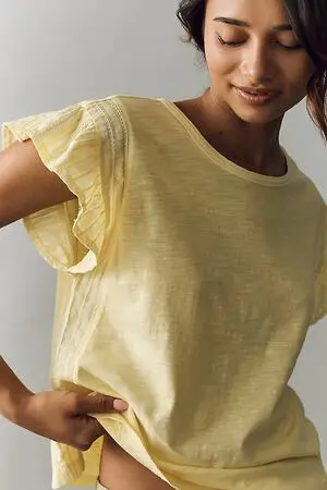 PILCRO Cotton Ruffle Sleeve Muscle Tee - Canary Yellow