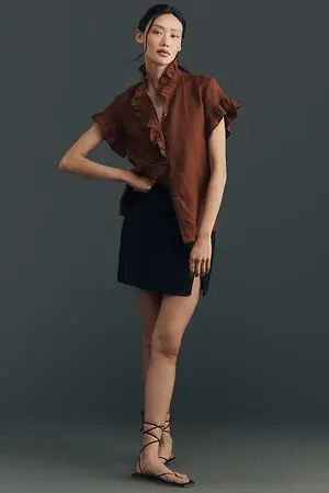 English Factory Linen Ruffle Shirt Top