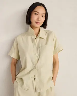 HAVEN WELL WITHIN Organic Cotton Linen Button-down Shirt - Celery Leaf