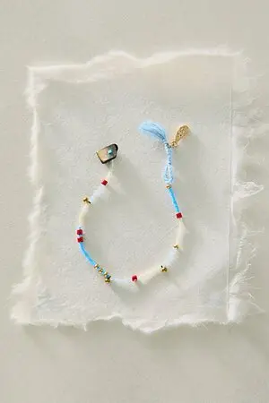 Free People Muse Beaded Bracelet With Stone Loop Closure - Spring Sky
